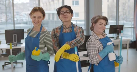 Portrait of diverse cleaning team in uni... | Stock Video | Pond5