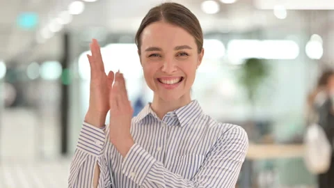 Portrait of Excited Young Woman Clapping... | Stock Video | Pond5