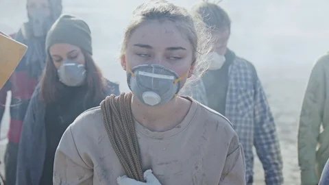Portrait of exhausted girl in gas mask f... | Stock Video | Pond5