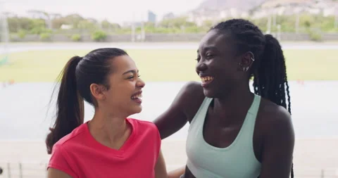 Portrait of female athletes hugging whil... | Stock Video | Pond5