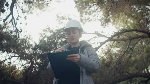 Portrait of forest engineer woman taking... | Stock Video | Pond5