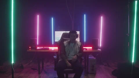 Portrait of Gamer Sitting with Computer ... | Stock Video | Pond5