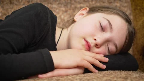 Portrait girl sleeping eyes moving under... | Stock Video | Pond5