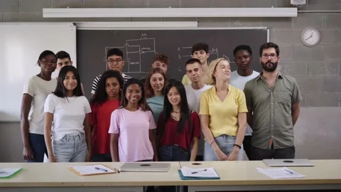 Portrait of a group of students hugging ... | Stock Video | Pond5
