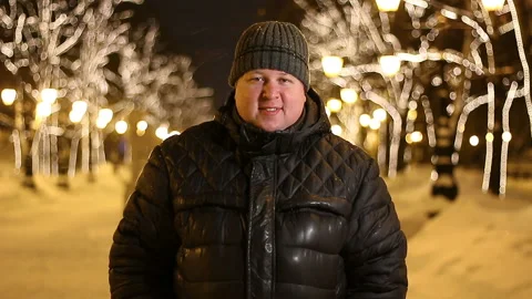 Portrait of a handsome fat man in black ... | Stock Video | Pond5