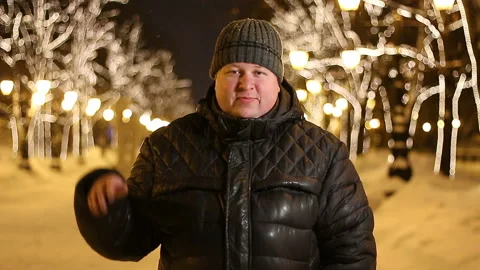 Portrait of a handsome fat man in black ... | Stock Video | Pond5