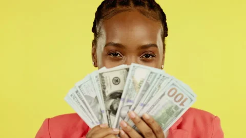 Portrait, happy black woman and money fa... | Stock Video | Pond5