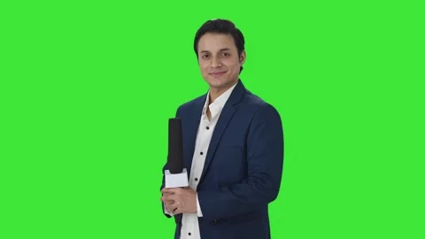 Portrait of Happy Indian reporter standi... | Stock Video | Pond5