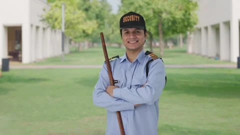 Portrait of Happy Indian security guard ... | Stock Video | Pond5