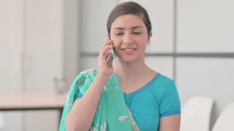 Portrait of Indian Woman in Sari Talking... | Stock Video | Pond5