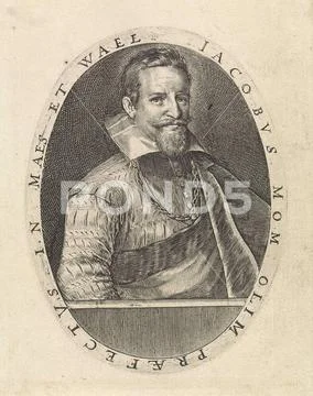 . Portrait of Jacob Mom, civil servant in Maas and Waal. In the frame ...