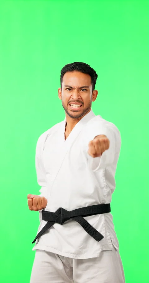 Portrait, karate and shouting with a man... | Stock Video | Pond5