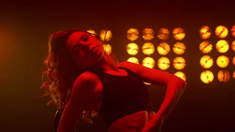 Portrait lady touching body on dancing s... | Stock Video | Pond5