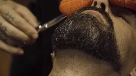 Portrait Of A Man Getting Beard Trimmed ... | Stock Video | Pond5