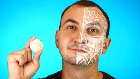Portrait of man with white face paint st... | Stock Video | Pond5
