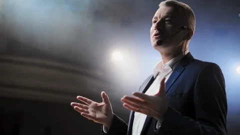 Portrait of men speaking through a micro... | Stock Video | Pond5