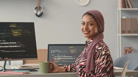 Portrait of Muslim Female Programmer at ... | Stock Video | Pond5