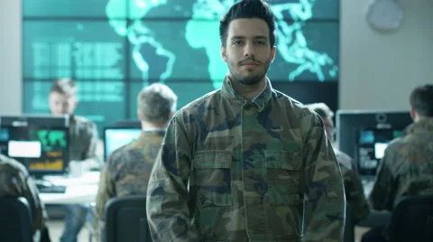 Portrait of Officer in Uniform in Monito... | Stock Video | Pond5