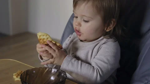 Portrait of one messy Caucasian baby gir... | Stock Video | Pond5