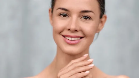 Portrait of pretty European woman with p... | Stock Video | Pond5