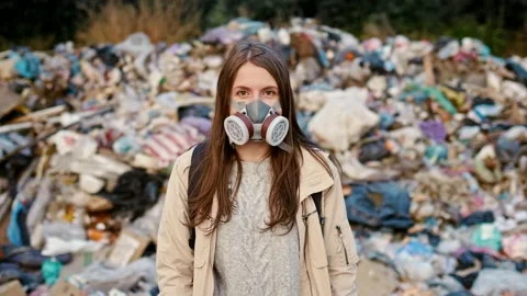 Portrait of Sad Young Woman in Gas Mask | Stock Video | Pond5