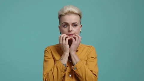 Portrait of a scared woman with short, b... | Stock Video | Pond5