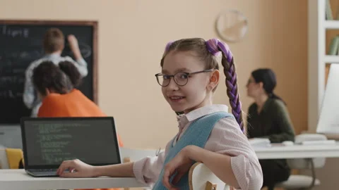 Portrait of School Girl at Programming L... | Stock Video | Pond5