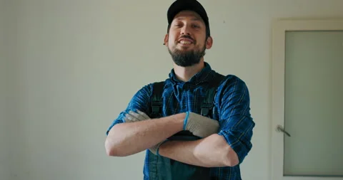 Portrait of a smiling man hired to work ... | Stock Video | Pond5