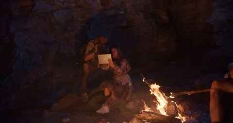 Portrait surprised tride cavemen neander... | Stock Video | Pond5