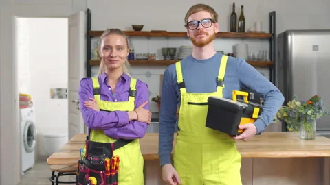 Portrait of team of professional plumber... | Stock Video | Pond5