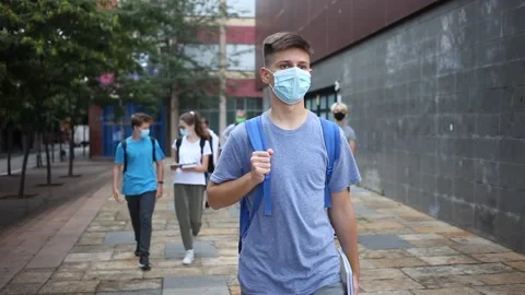 Portrait of teen student in face mask wi... | Stock Video | Pond5