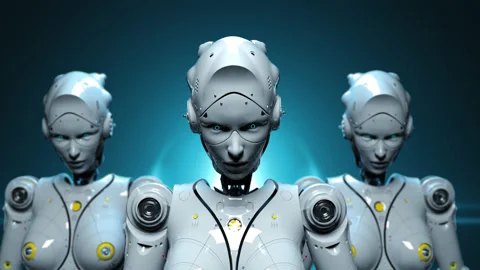 portrait of three robots . the robots si... | Stock Video | Pond5