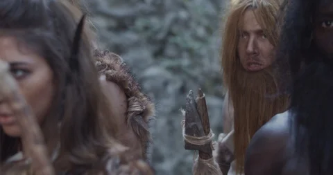Portrait of tribe of cavemen neanderthal... | Stock Video | Pond5