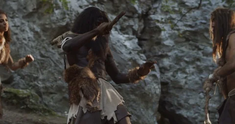 Portrait tribe of cavemen neanderthals w... | Stock Video | Pond5