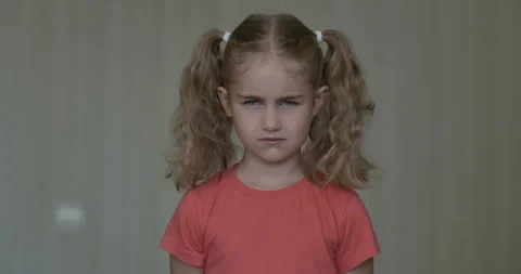Portrait Very Grumpy Angry Little Girl. ... | Stock Video | Pond5