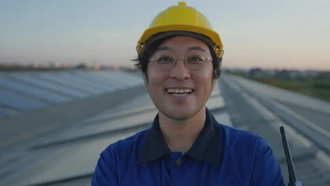 Portrait woker on the roof top with Sola... | Stock Video | Pond5