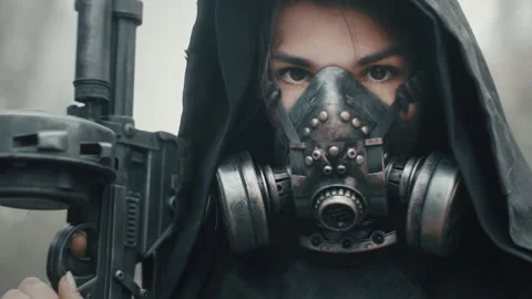 Portrait of woman in grunge gas mask. Dy... | Stock Video | Pond5