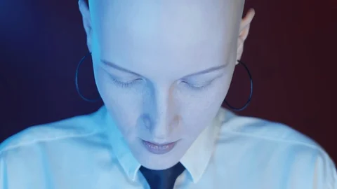 Portrait of Young Bald Woman in Neon Lig... | Stock Video | Pond5