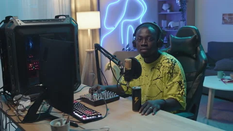 Portrait of Young Black Streamer Posing ... | Stock Video | Pond5