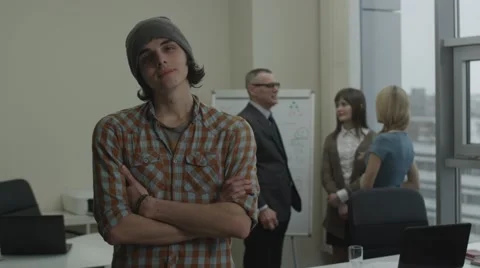 Portrait of young man who stands in fron... | Stock Video | Pond5