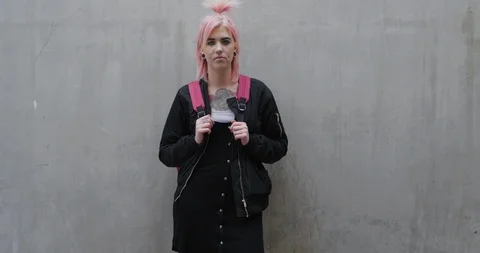 portrait young punk girl student pink ha... | Stock Video | Pond5