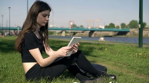 Portrait of young, teenage girl with tab... | Stock Video | Pond5