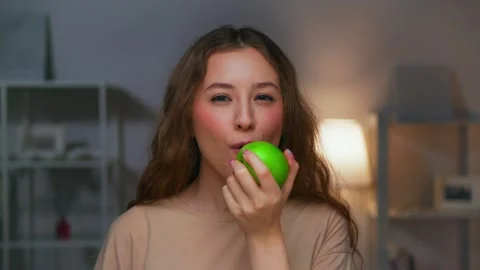 Portrait of Young Woman Eating Healthy F... | Stock Video | Pond5