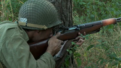 Portrayal WW2 U.S. Army G.I. with M-1 Ga... | Stock Video | Pond5