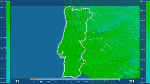 Portugal - average temperature, borders ... | Stock Video | Pond5