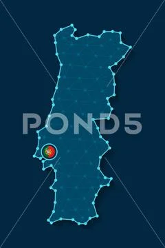 Portugal simplified vector map in a digital blue design ~ Clip Art ...