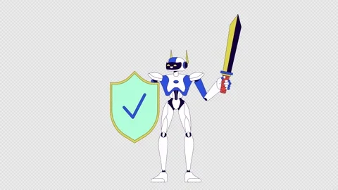 Posing robot with shield and sword line ... | Stock Video | Pond5