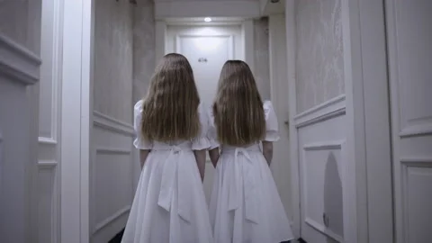Possessed little girls standing in corri... | Stock Video | Pond5