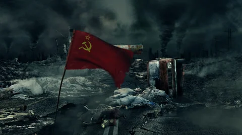 Post apocalyptic scene - Soviet flag | Stock Video | Pond5