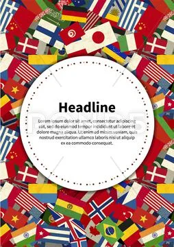 Poster with different countries flags on background and text place ...